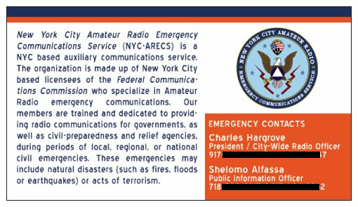 Emergency Contact / Tac Frequency Card